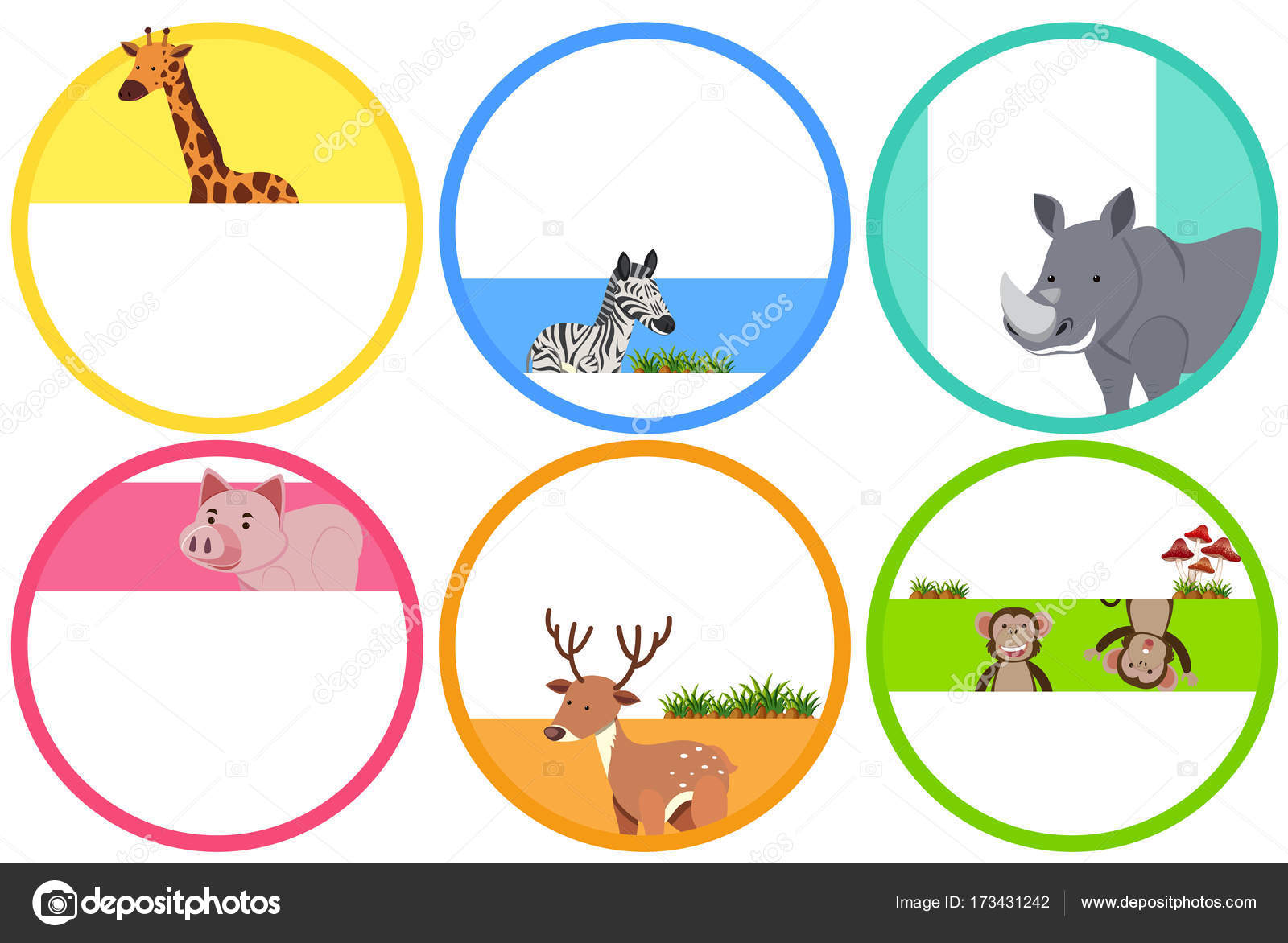 Diseño de etiquetas con animales salvajes Vector de stock #173431242 de ...