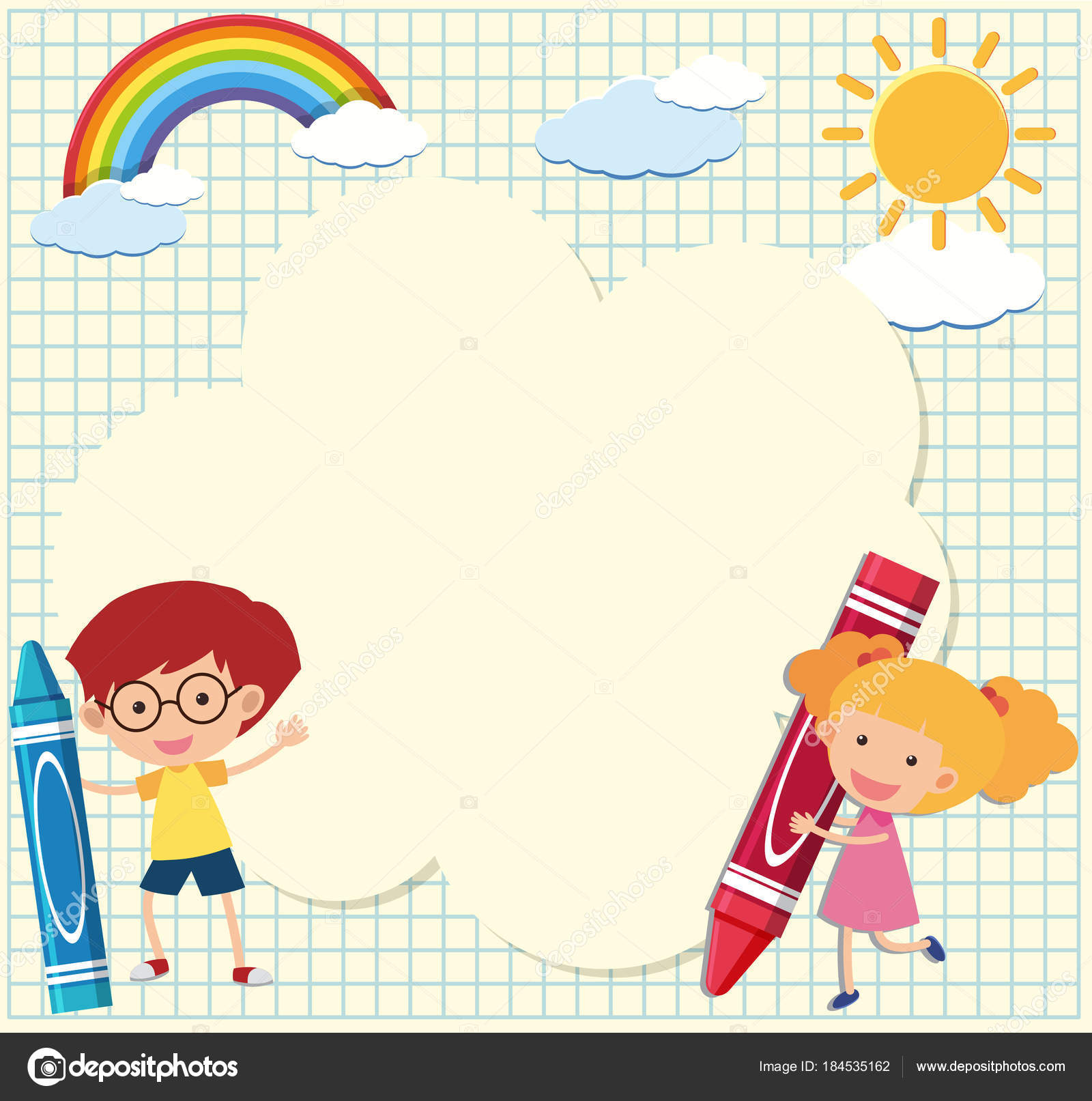 Border template with kids and crayons Stock Vector by ©brgfx 184535162