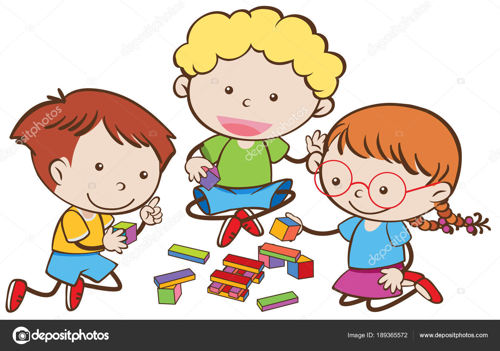 Drie kinderen spelen blokken — Stock Vector © brgfx #189365572