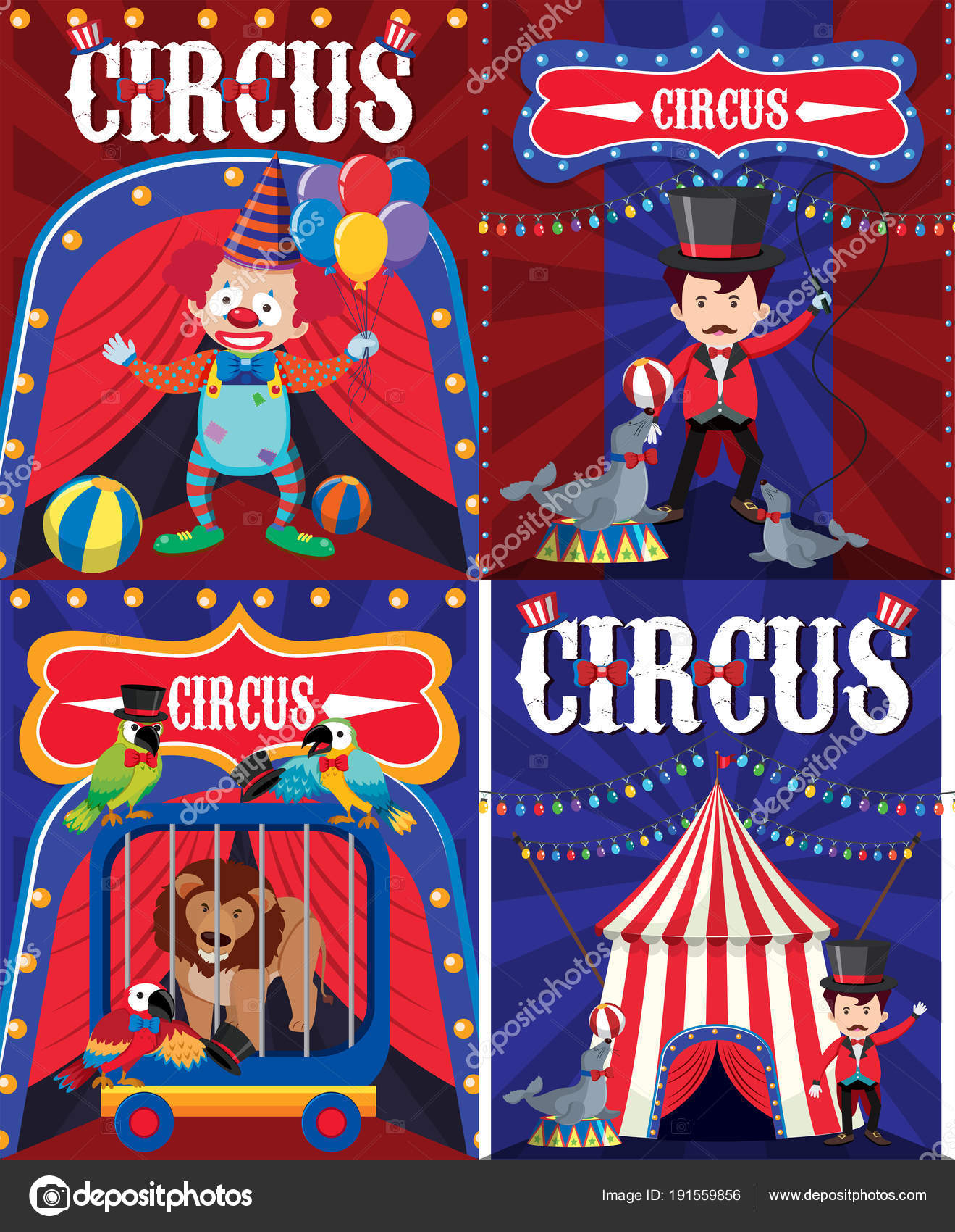 Diseño de póster para circo con payaso y entrenador Vector de stock por ...