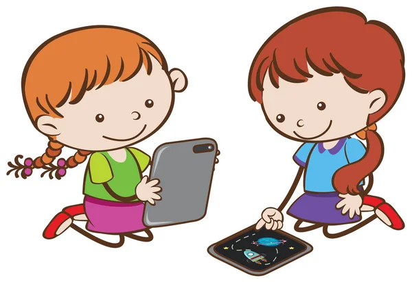 Vector: niño con tablet | Niño jugando Vector de dibujos animados de ...