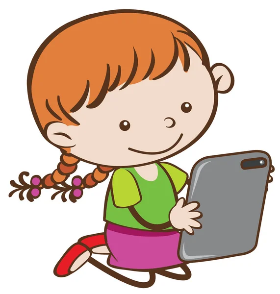 Vector: niño con tablet | Niño jugando Vector de dibujos animados de ...