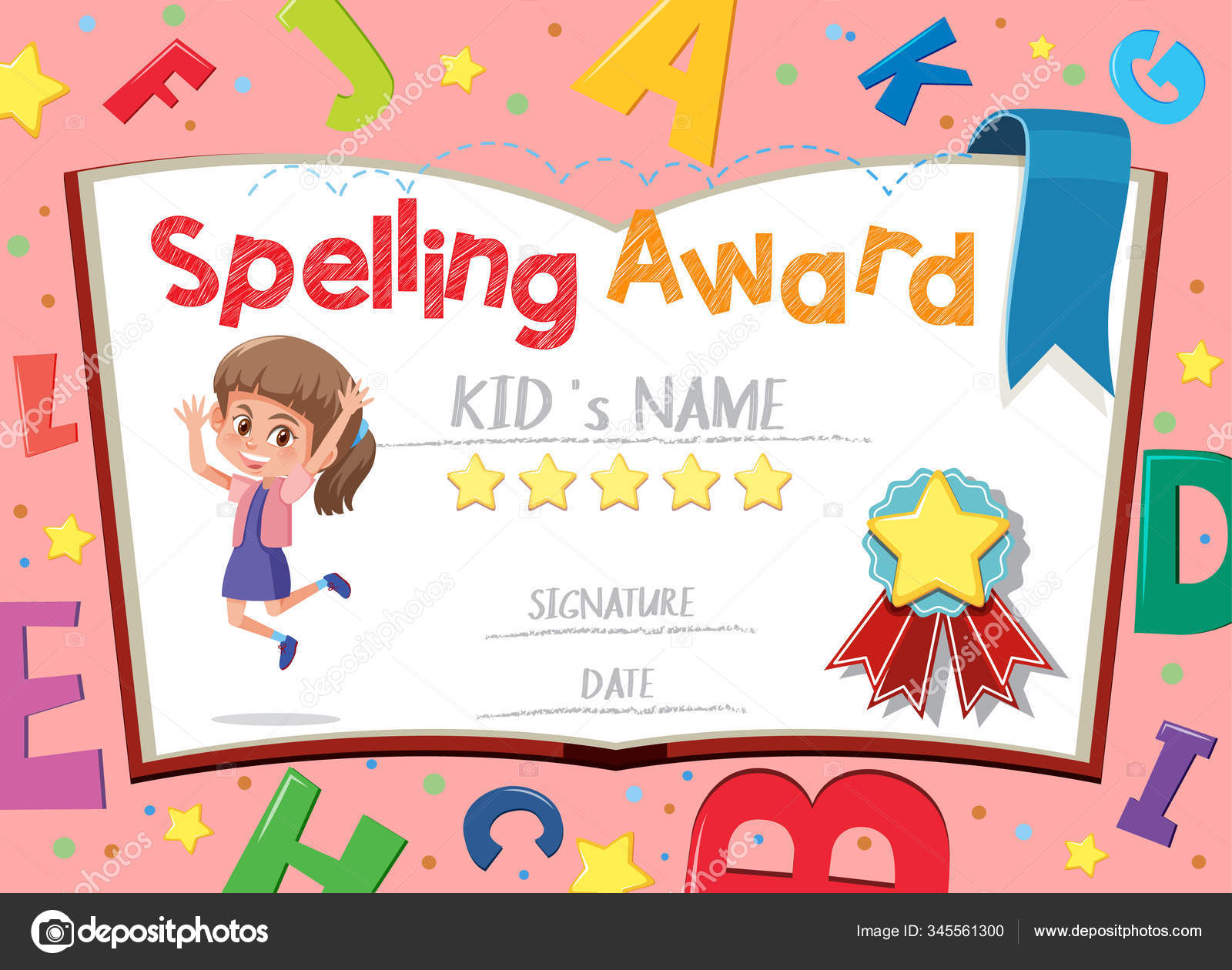Certificate template for spelling award with english alphabets i Stock ...