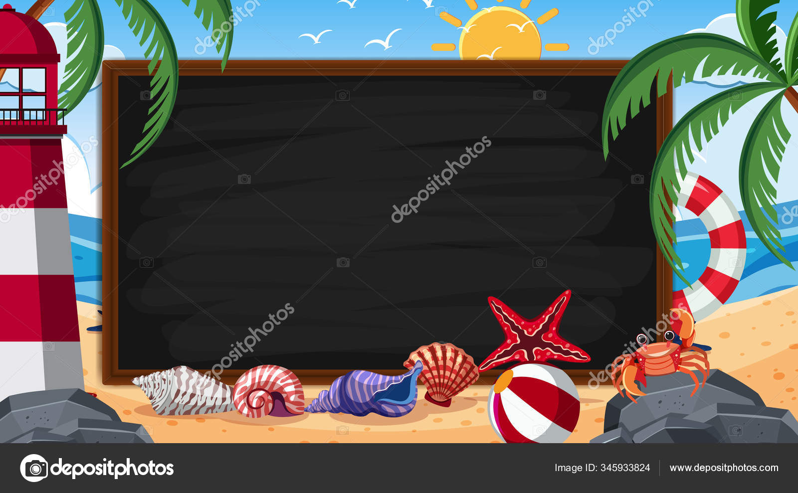 Border Template Beach Scene Background Illustration Stock Vector Image ...