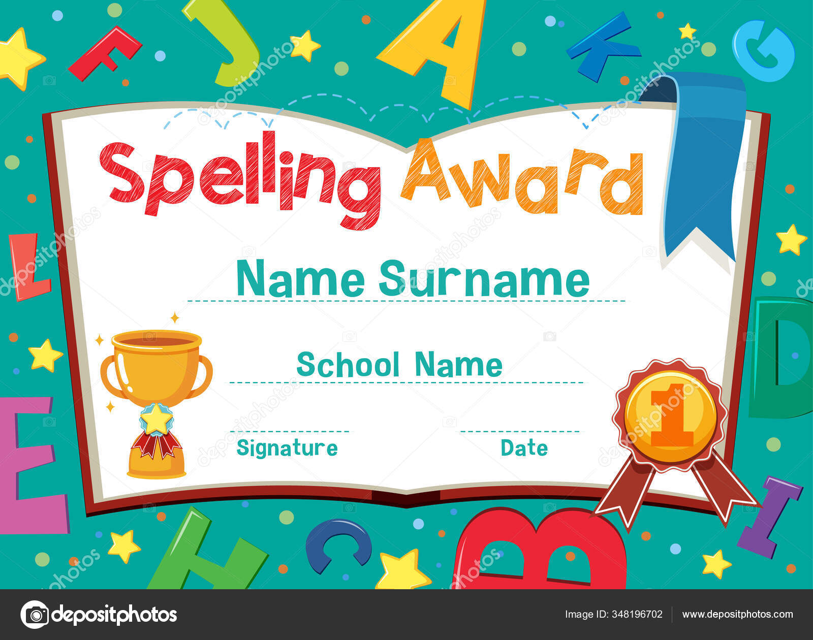 Certificate Template Spelling Award Alphabets Background Illustration ...