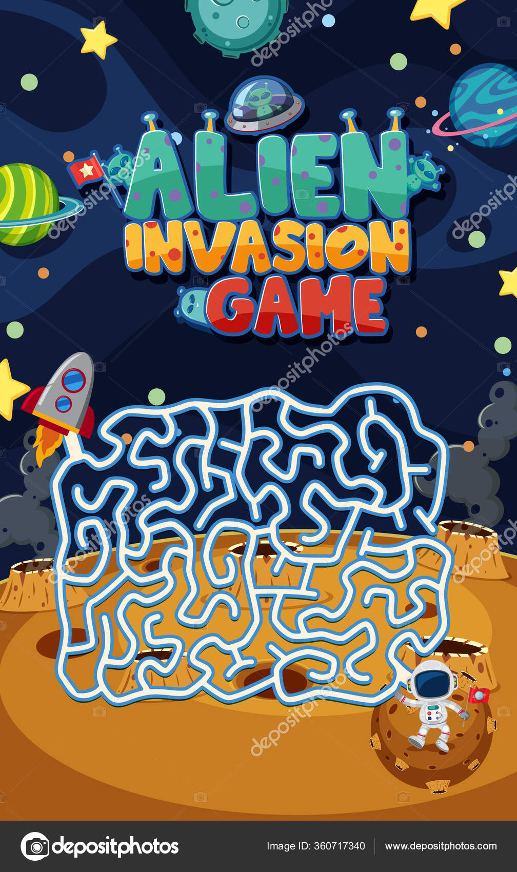 Game Template Alien Invasion Maze Space Background Illustration Stock ...