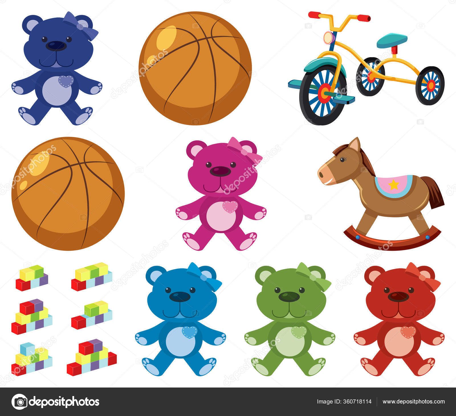 Large Set Different Toys White Background Illustration Stock Vector ...