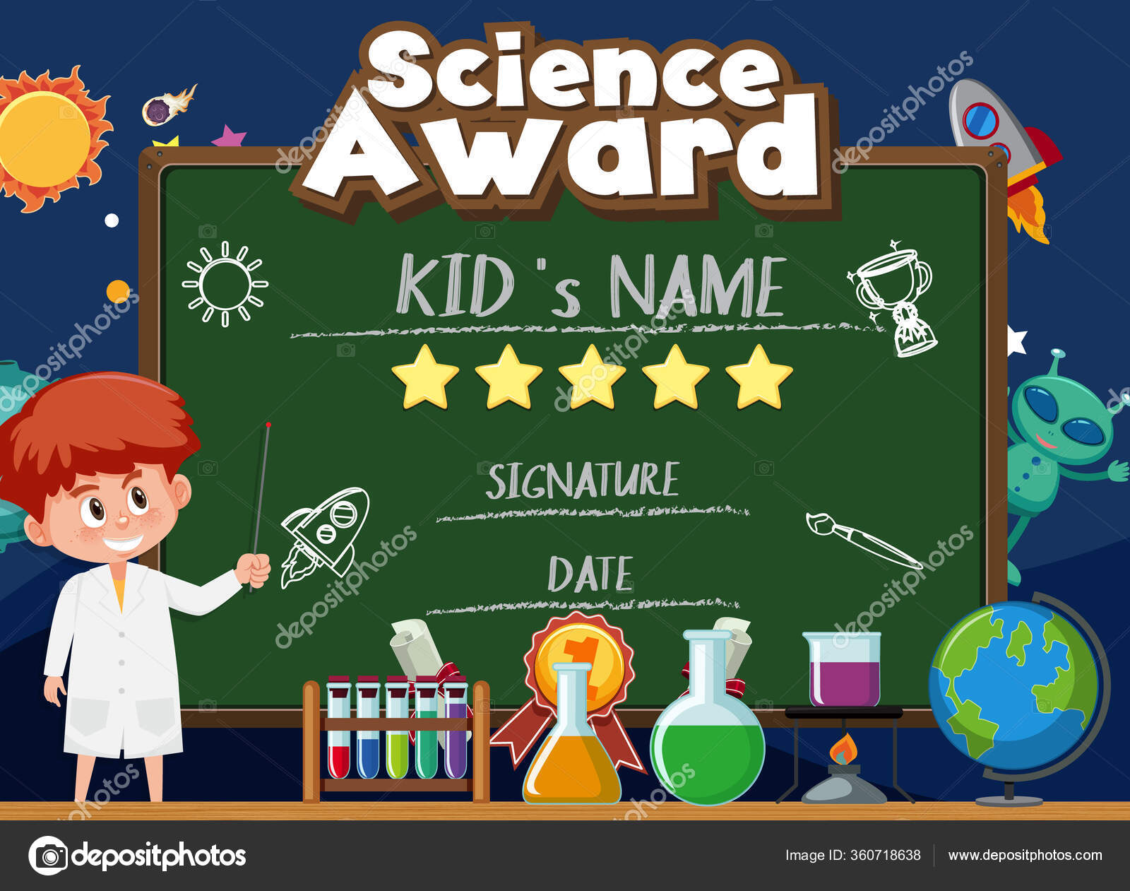 Certificate Template Design Science Award Boy Lab Illustration Stock ...