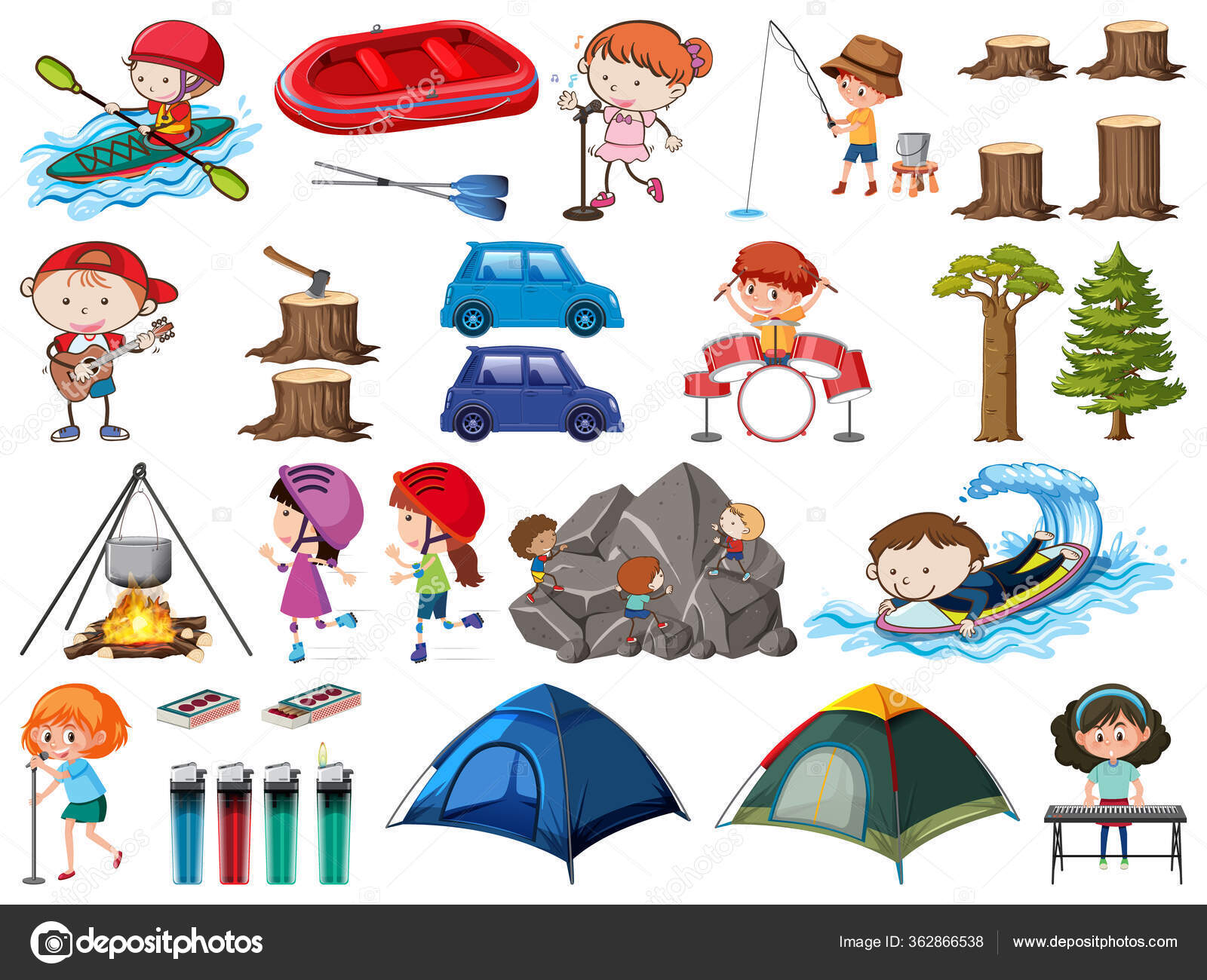 Set People Doing Different Activities White Background Illustration ...