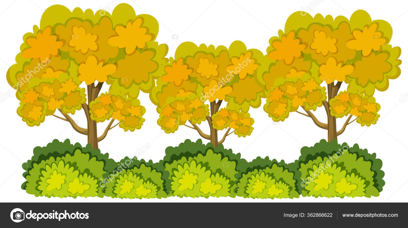 Three Big Threes Yellow Leaves White Background Illustration Stock ...