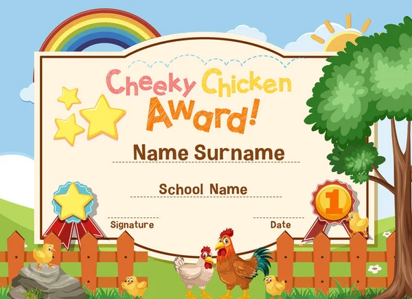 Certificate template for cheeky chicken award with chickens in b Stock ...