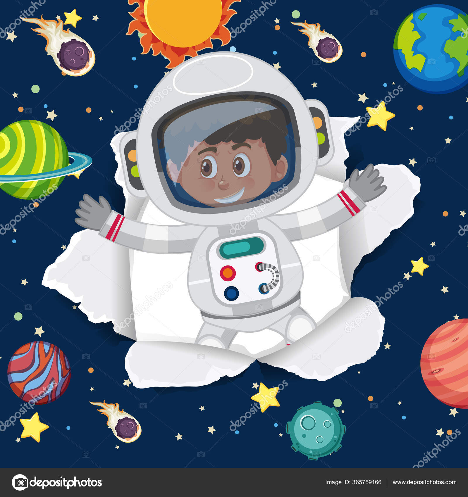 Space Theme Background Flying Astronaut Space Illustration Stock Vector ...