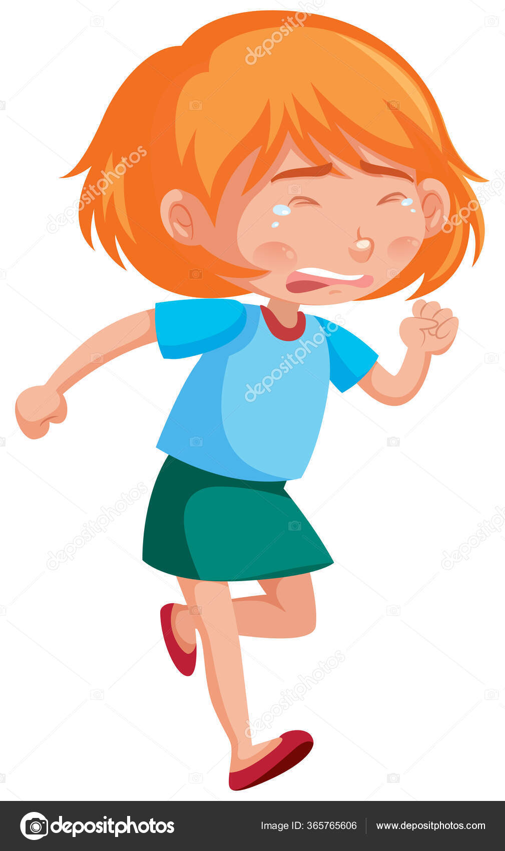 Sad Girl Running Tears White Background Illustration Stock Vector Image ...