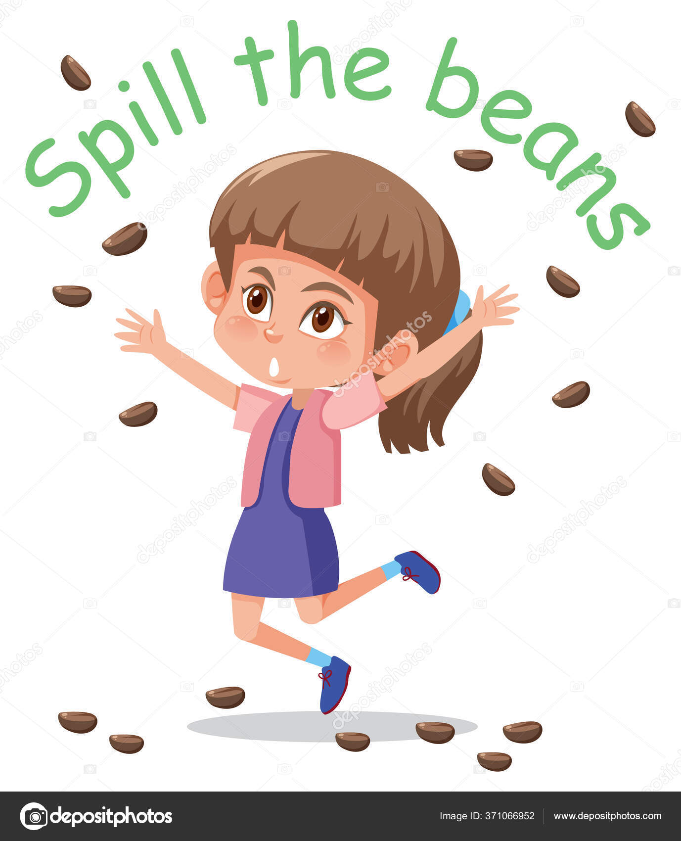 English Idiom Picture Description Spill Beans White Background ...