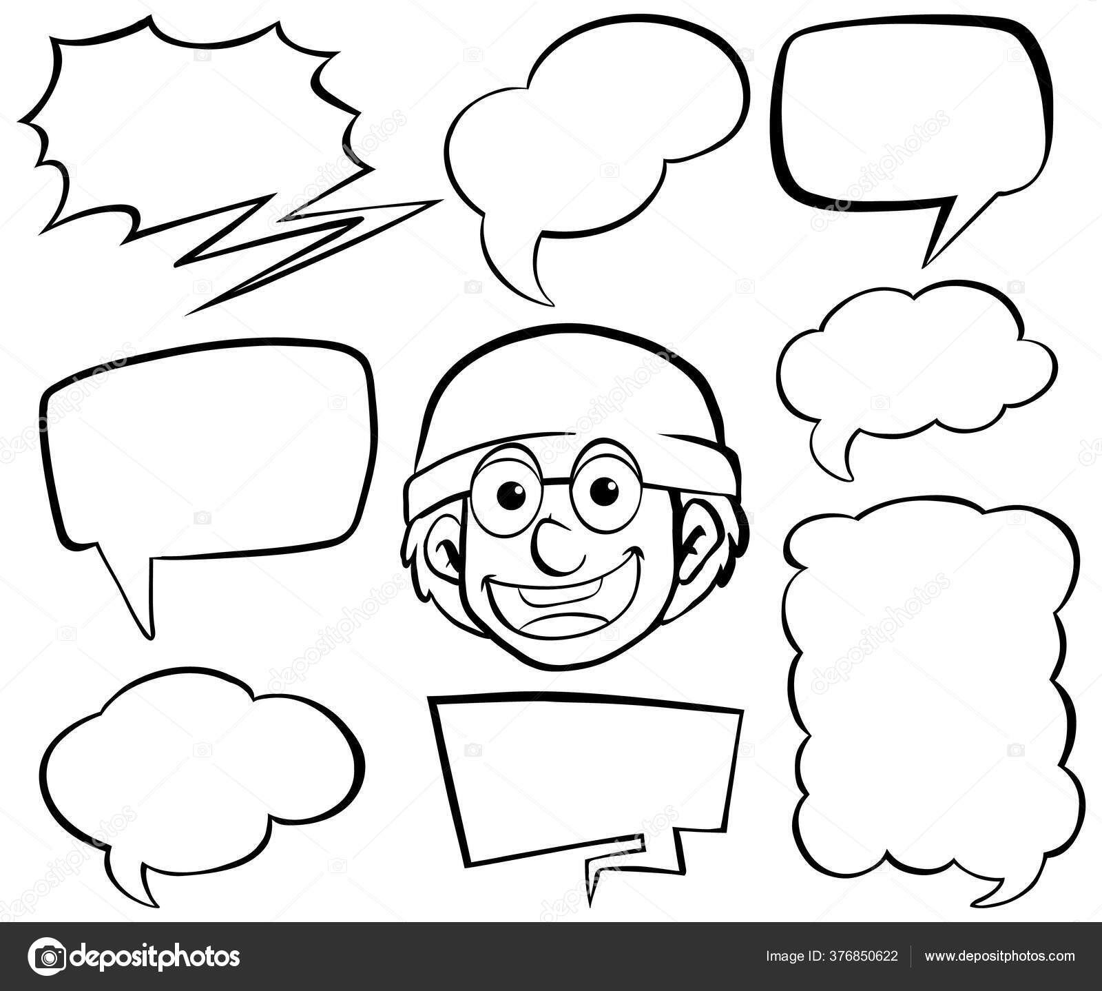 Doodle Dibujo Del Hombre Habla Burbujas Sobre Fondo Blanco Ilustración ...