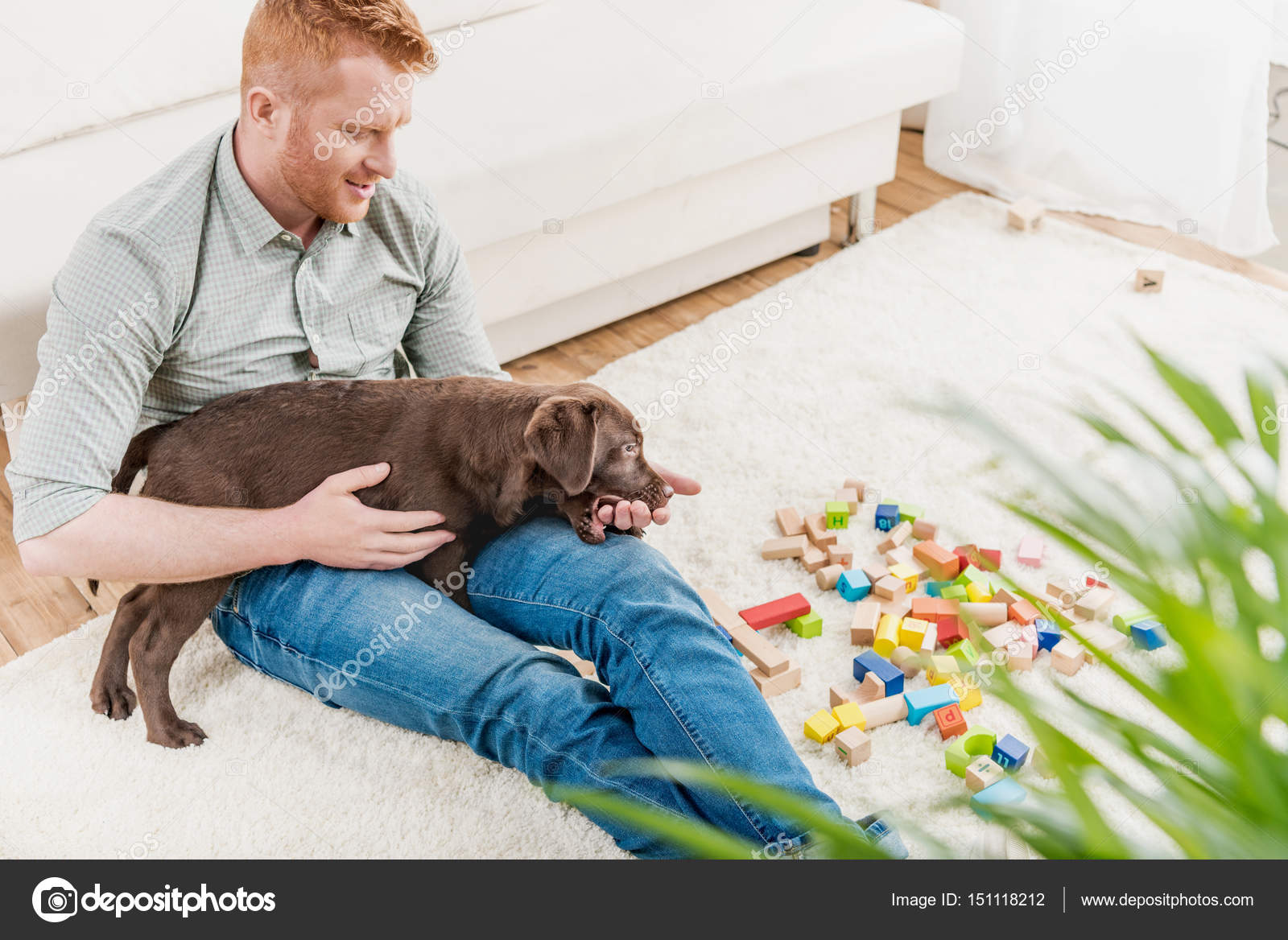 Man holding puppy — Stock Photo © ArturVerkhovetskiy #151118212