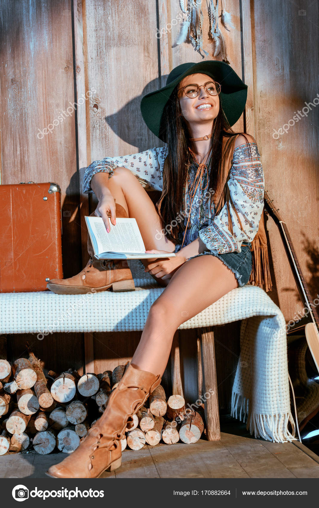 Bohemian girl sitting with book — Stock Photo © ArturVerkhovetskiy ...