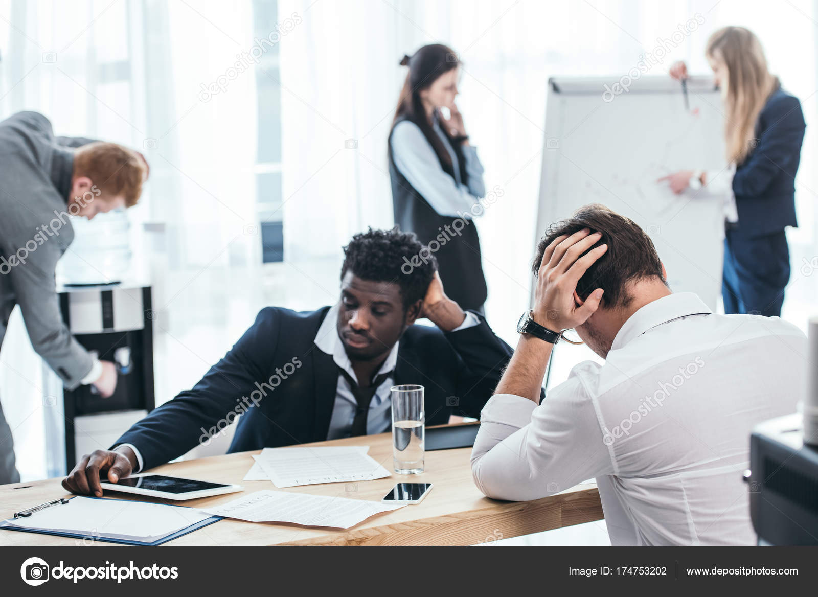 Group Tired Businesspeople Conference Hall Office — Stock Photo ... Group Tired Businesspeople Conference Hall Office — Stock Photo ...