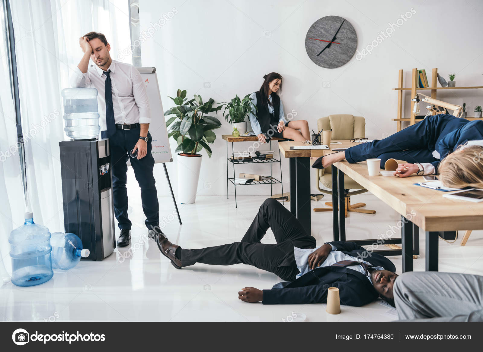 Group Exhausted Business Partners Sleeping Office — Stock Photo ...