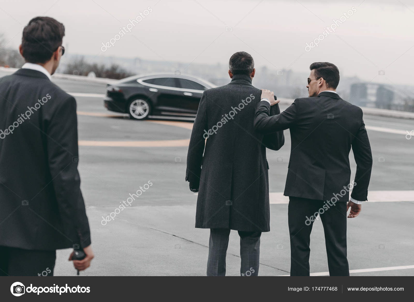 Rear View Two Bodyguards Walking Businessman Car — Stock Photo ...