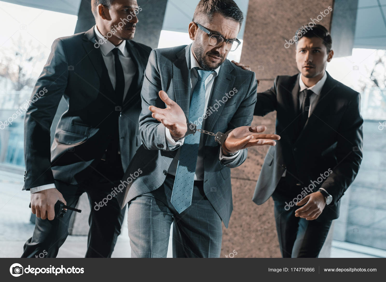 Male Offender Showing Security Guards Shrug Gesture — Stock Photo ...