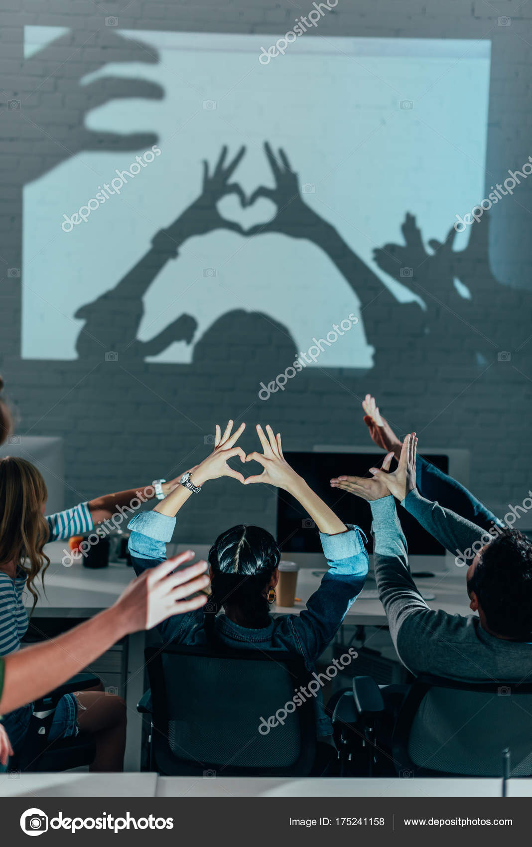 Young People Playing Shadows Work Modern Office — Stock Photo ...