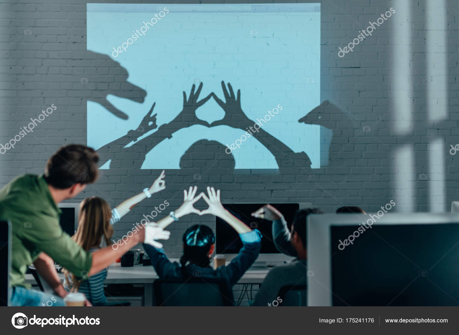 Young People Playing Shadows Work Modern Office — Stock Photo ...
