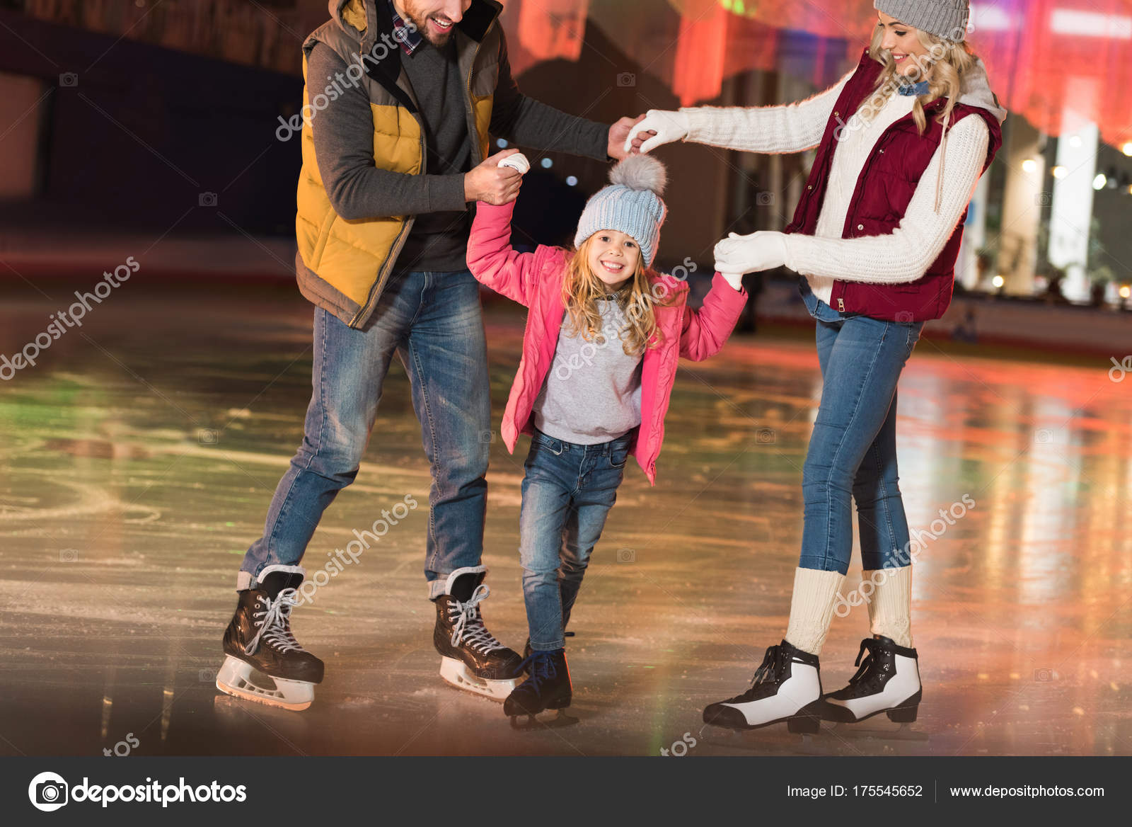 Cropped Shot Happy Parents Teaching Adorable Little Daughter Skating ...