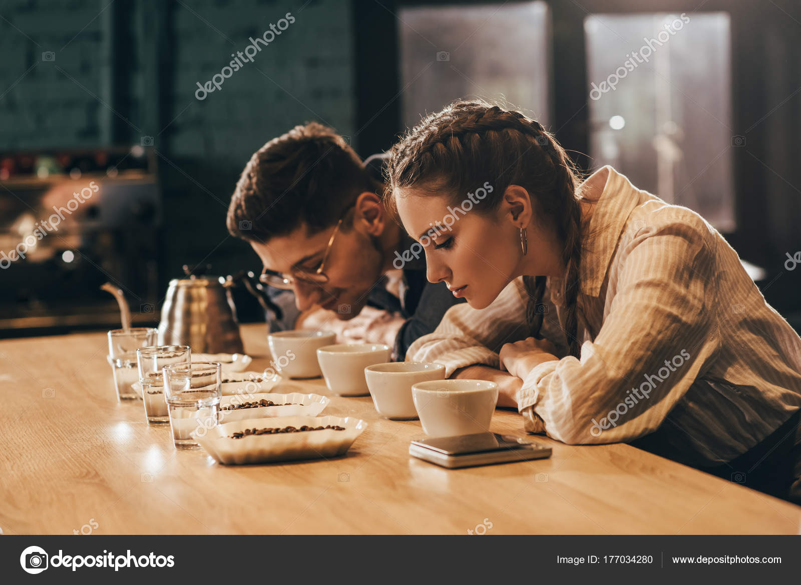 Side View Coffee Shop Workers Checking Coffee Quality Coffee Food ...