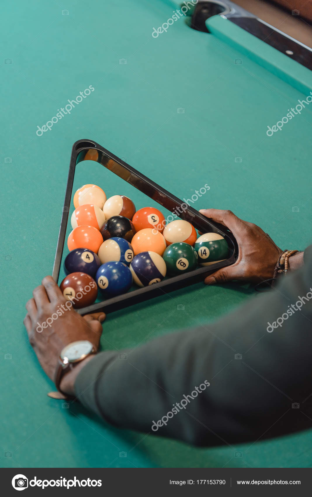 Cropped Image Male Hands Forming Set Billiard Balls Triangle — Stock ...