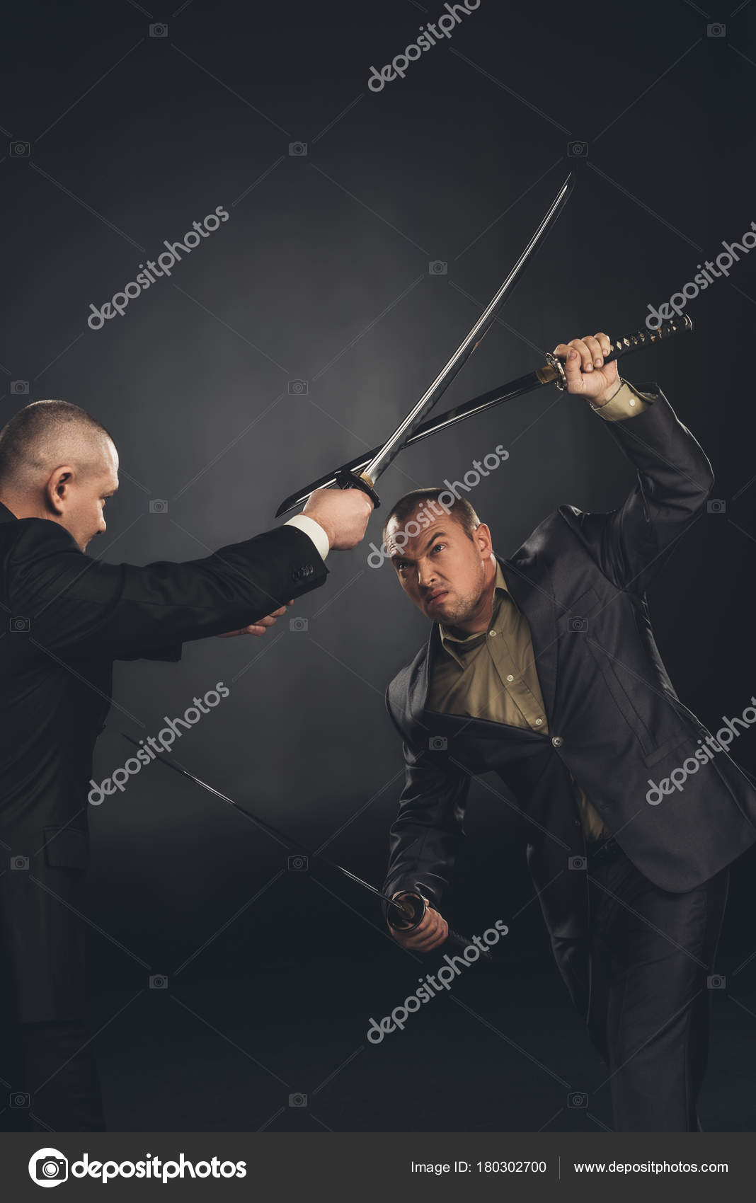 Modern Samurai Suits Fighting Swords Black — Free Stock Photo ...