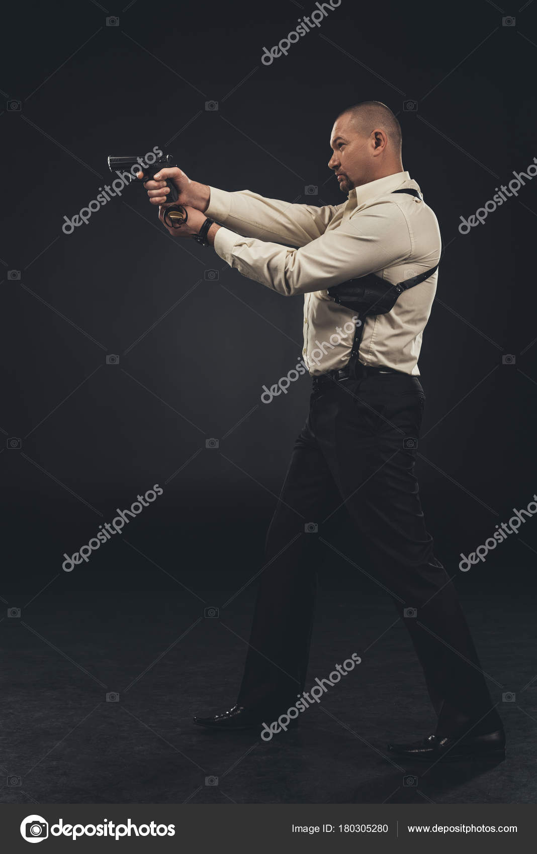 Side View Security Man Holding Gun Black — Free Stock Photo ...