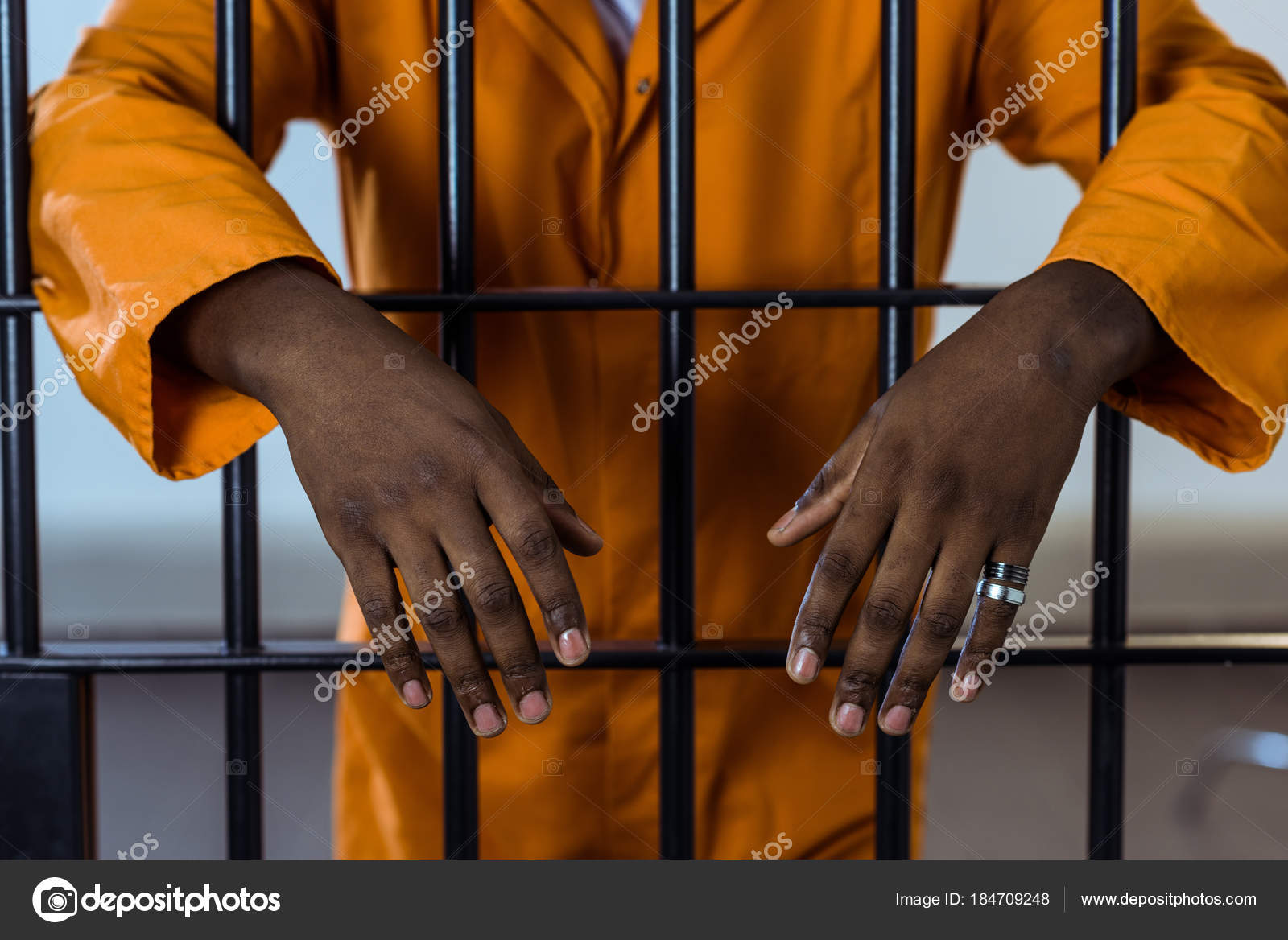 Cropped Image African American Prisoner Prison Bars — Stock Photo ...