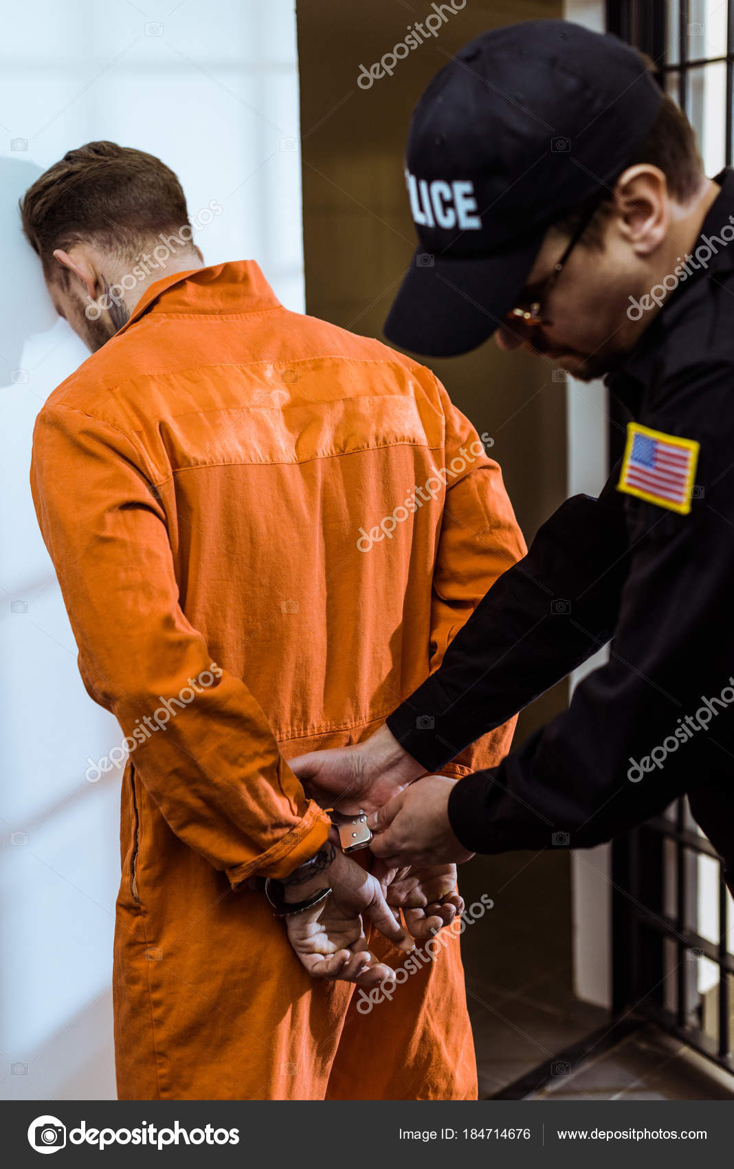 Prison Guard Wearing Handcuffs Prisoner — Stock Photo ...
