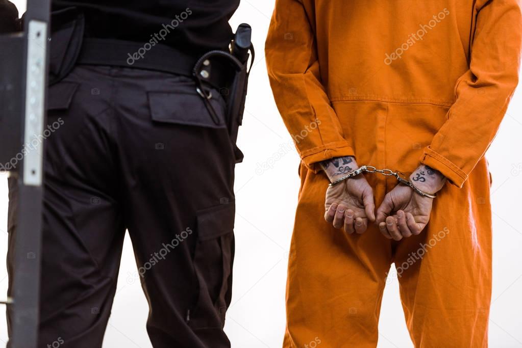 Cropped Image Prison Guard Leading Criminal Handcuffs — Stock Photo ...