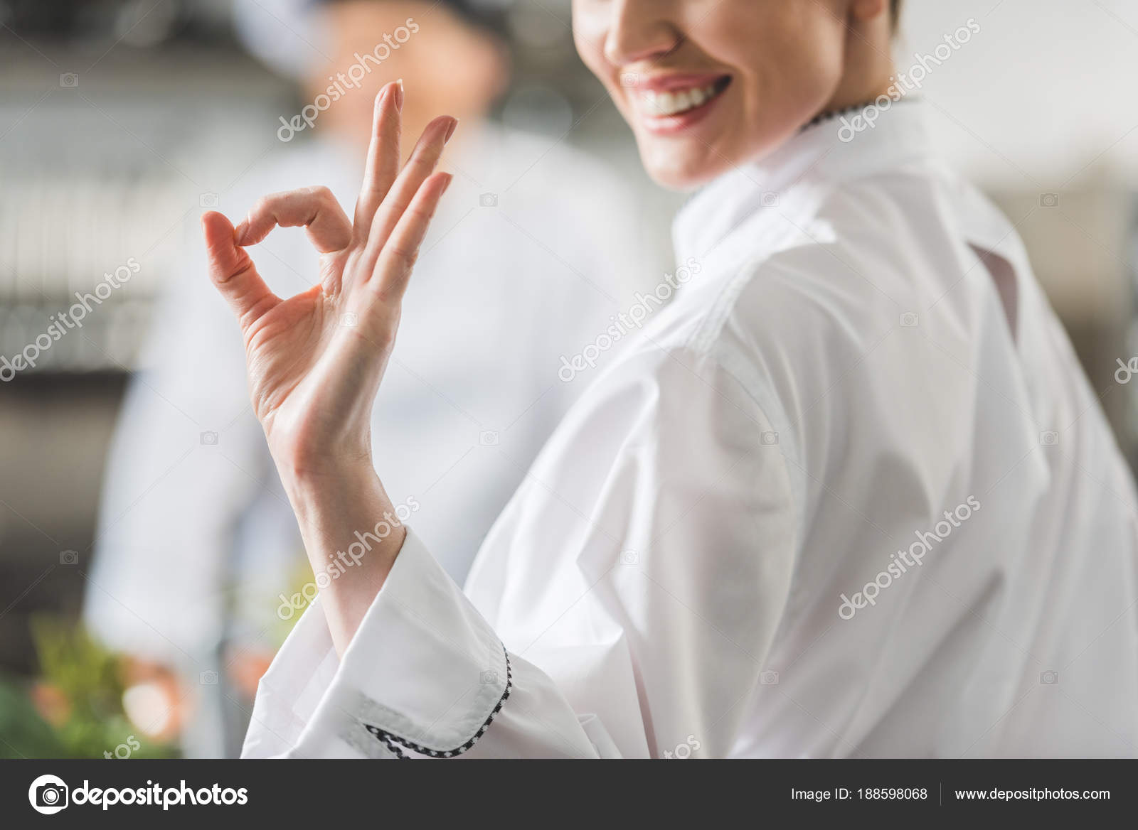 Cropped Image Chef Showing Okay Gesture Restaurant Kitchen Stock Photo ...