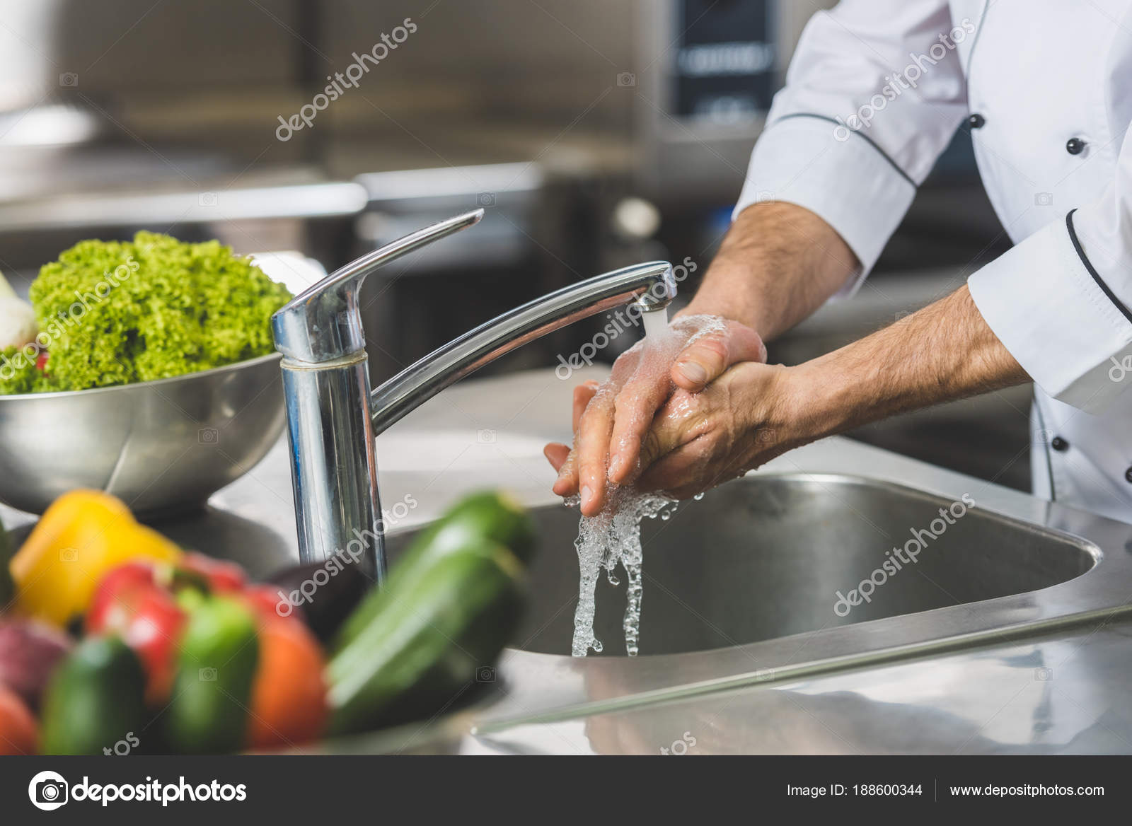 Cropped Image Chef Washing Hands Restaurant Kitchen — Stock Photo ...