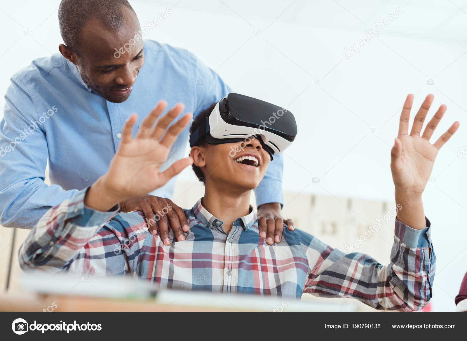 Smiling High School Teenage Student Using Virtual Reality Headset ...