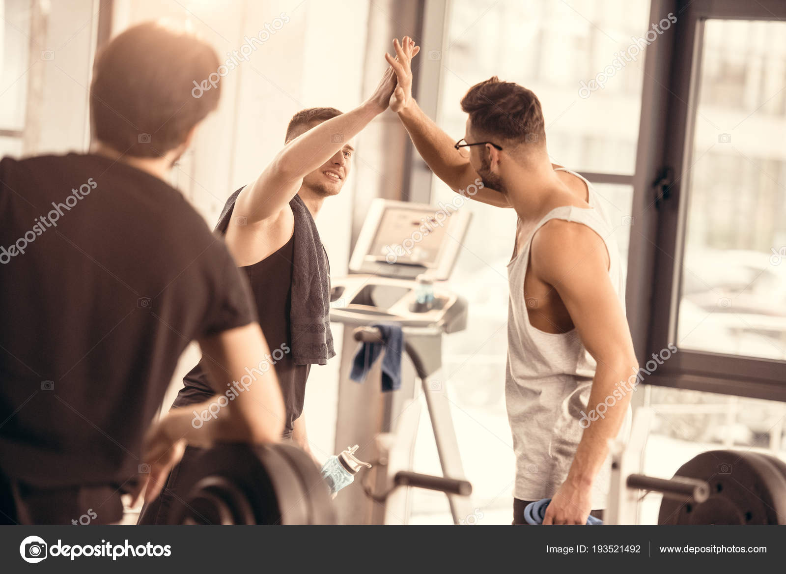 Handsome Sportsmen Giving High Five Gym Stock Photo by ...