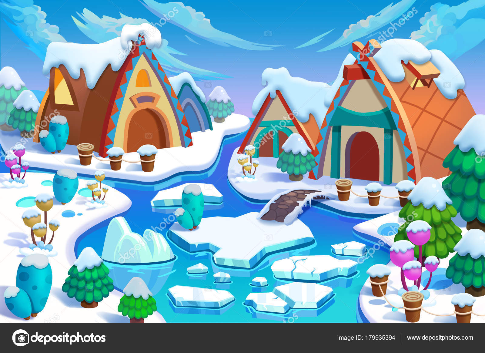 Illustration Human Being's Cottages Snow Land Great Ice Age Cabin Stock ...