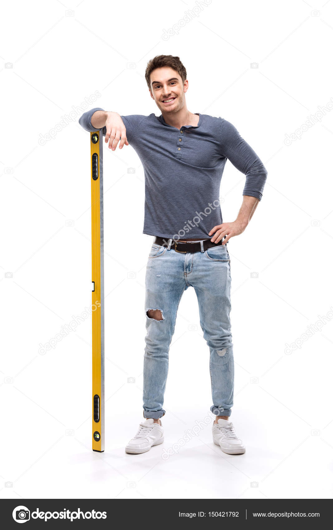 Man holding building level — Stock Photo © DmitryPoch #150421792