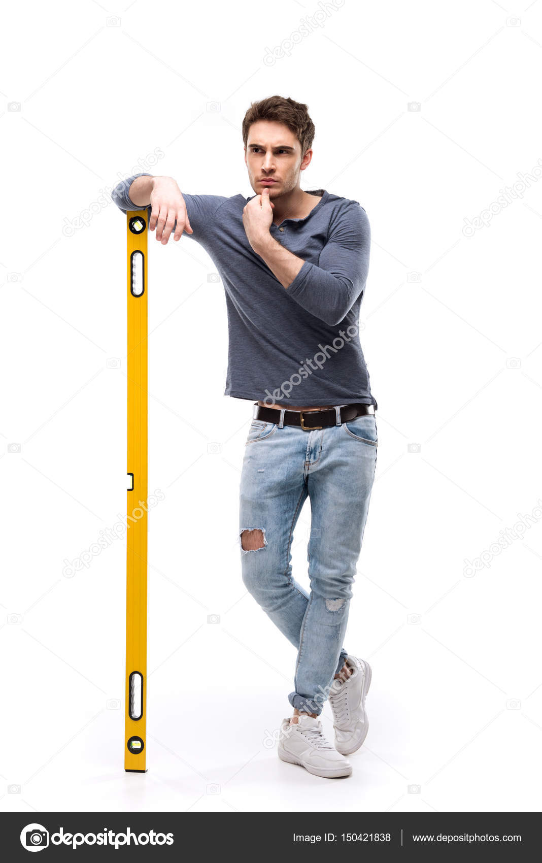 Man holding building level — Stock Photo © DmitryPoch #150421838