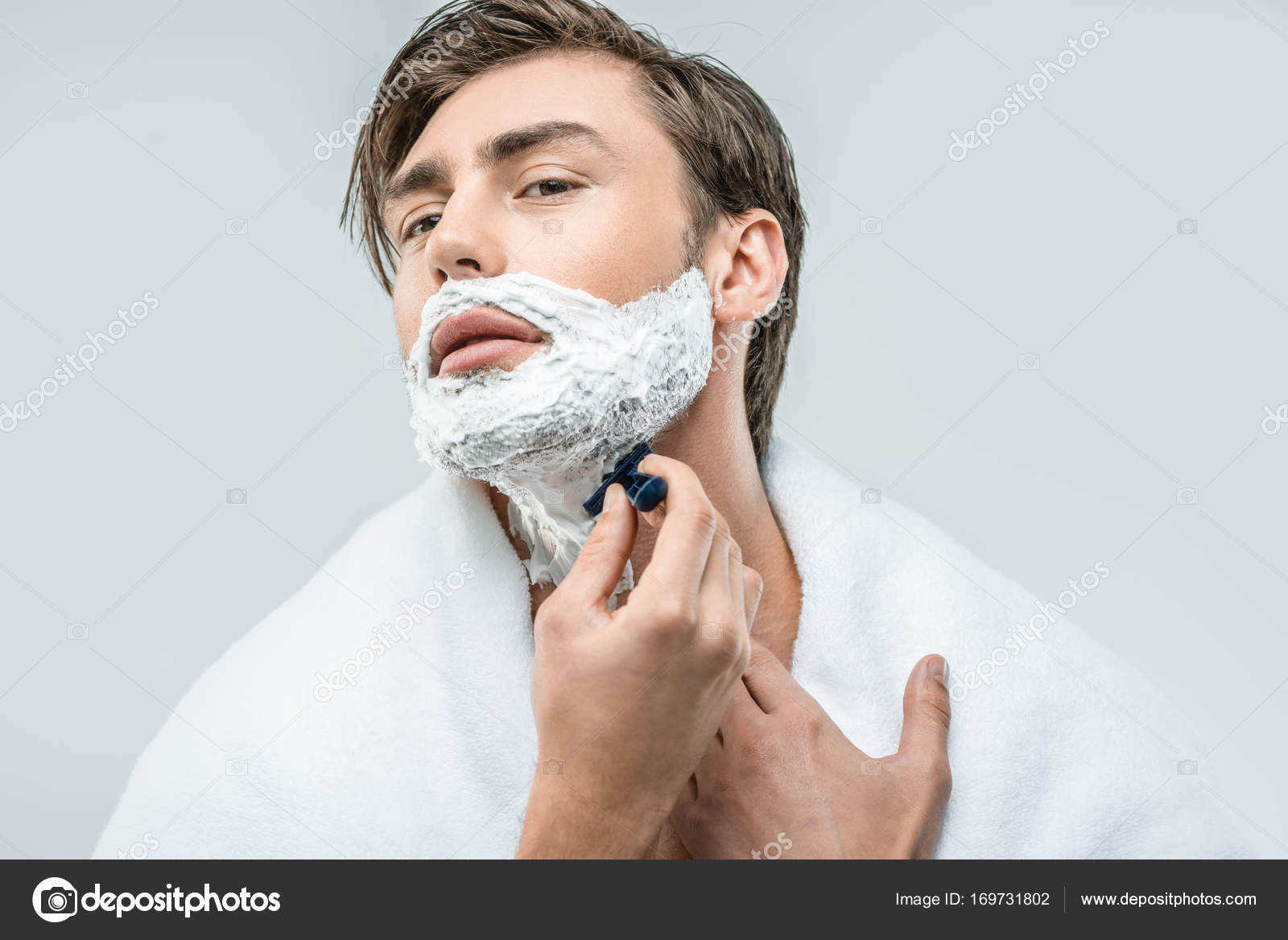 Man in foam shaving with razor Stock Photo by ©DmitryPoch 169731802 Man in foam shaving with razor Stock Photo by ©DmitryPoch 169731802