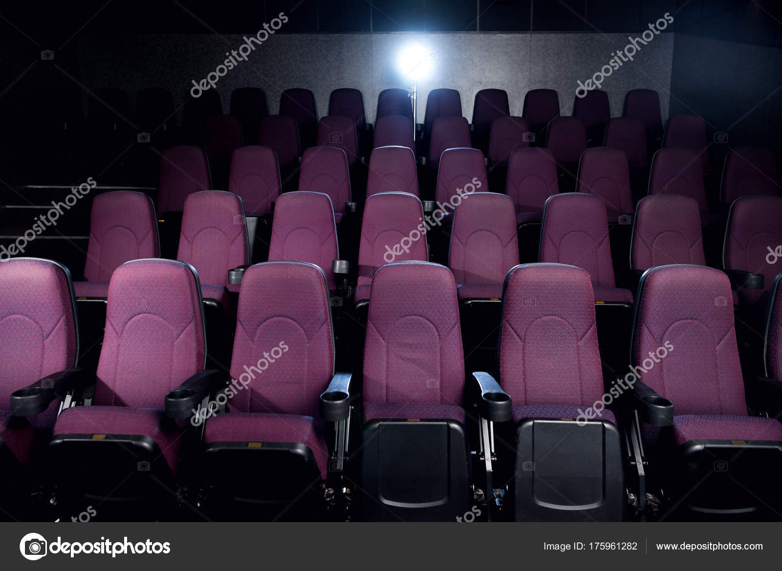 Red Seats Empty Dark Movie Theater Back Light — Stock Photo ...