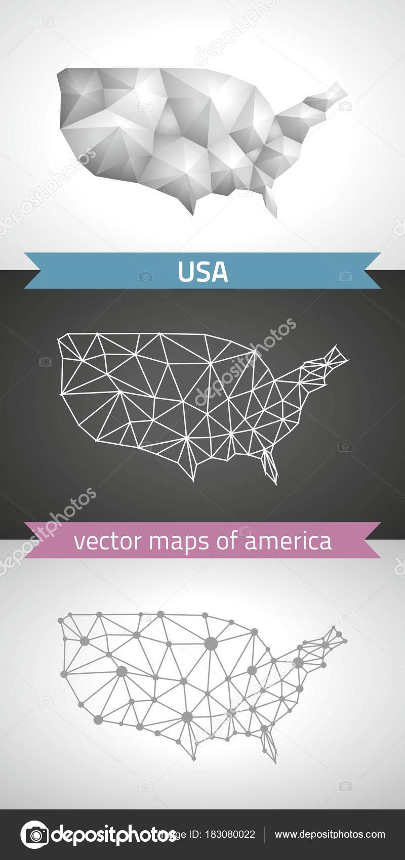 Usa Collection Vector Design Modern Maps Gray Black Silver Dot Stock ...