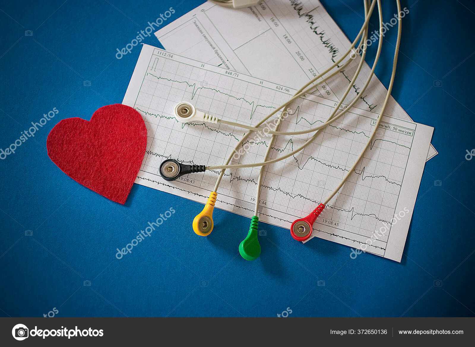 Holter Monitoring Device Cardiogram Blue Background Soft Focus Stock ...