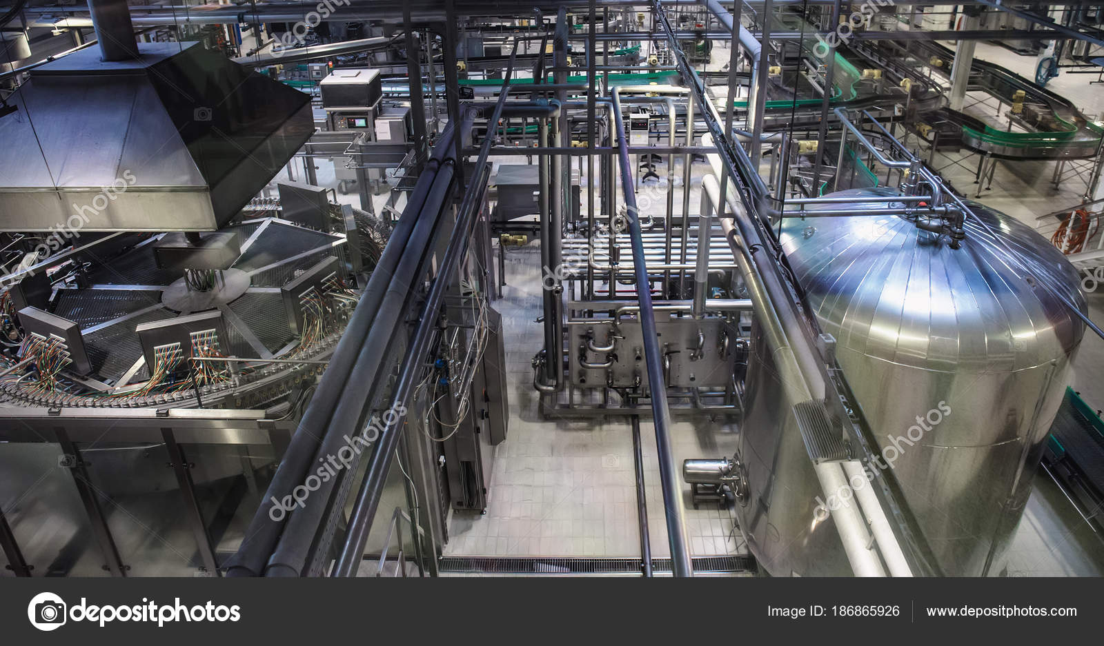 Brewery production line, steel tanks or vats for beer fermentation and ...