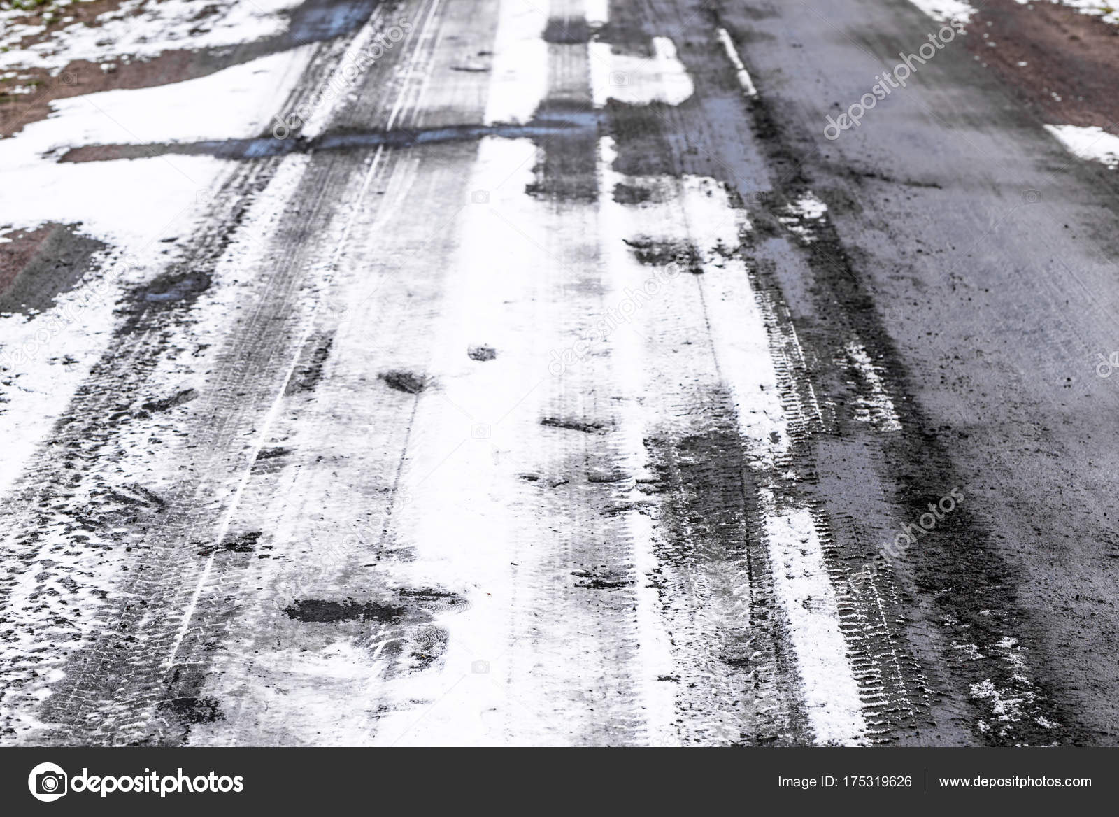 Winter road texture, tire tracks in snow and mud Stock Photo by ...