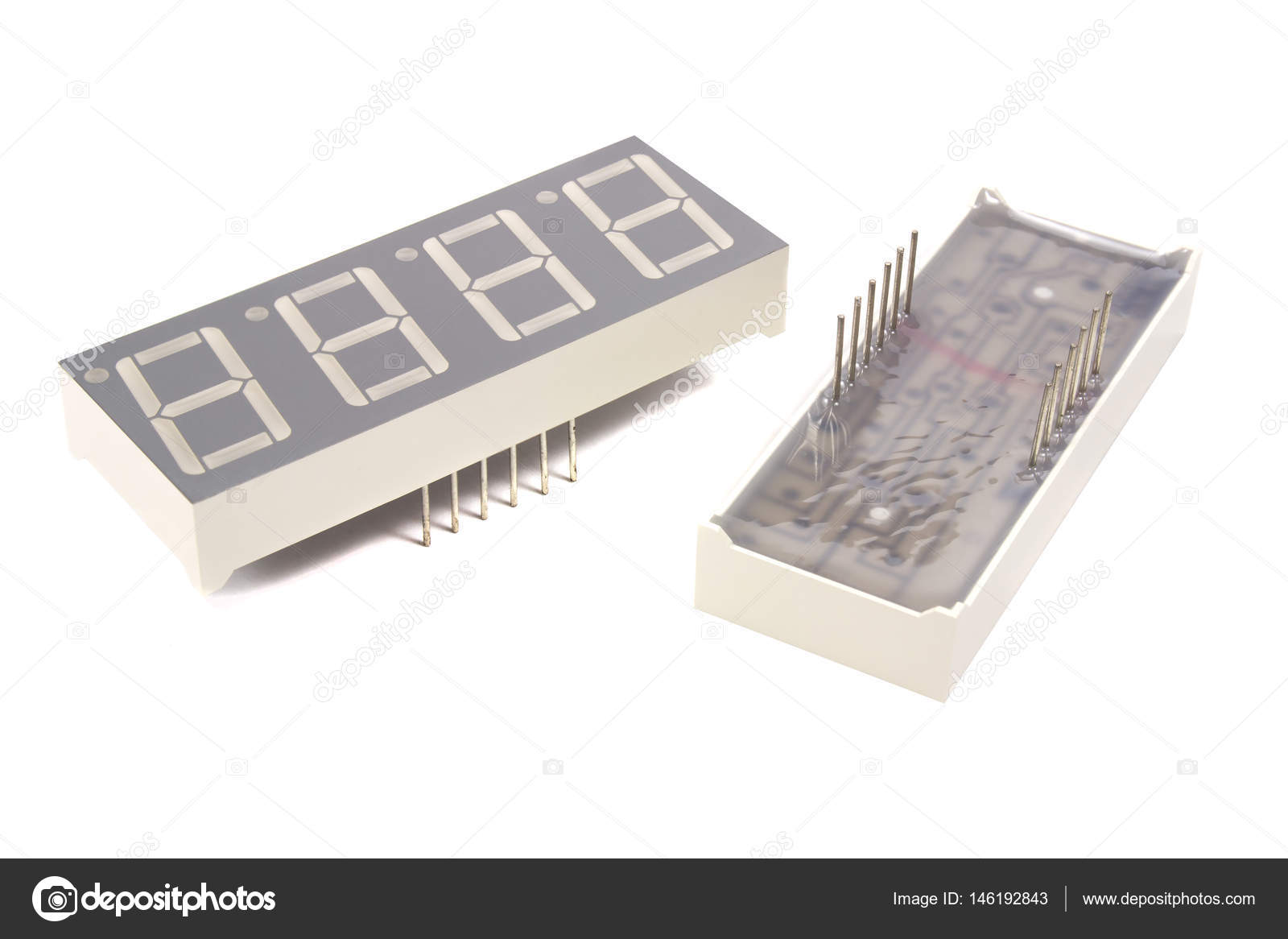 4 digit LED displays with 7 segments on white background Stock Photo by ...