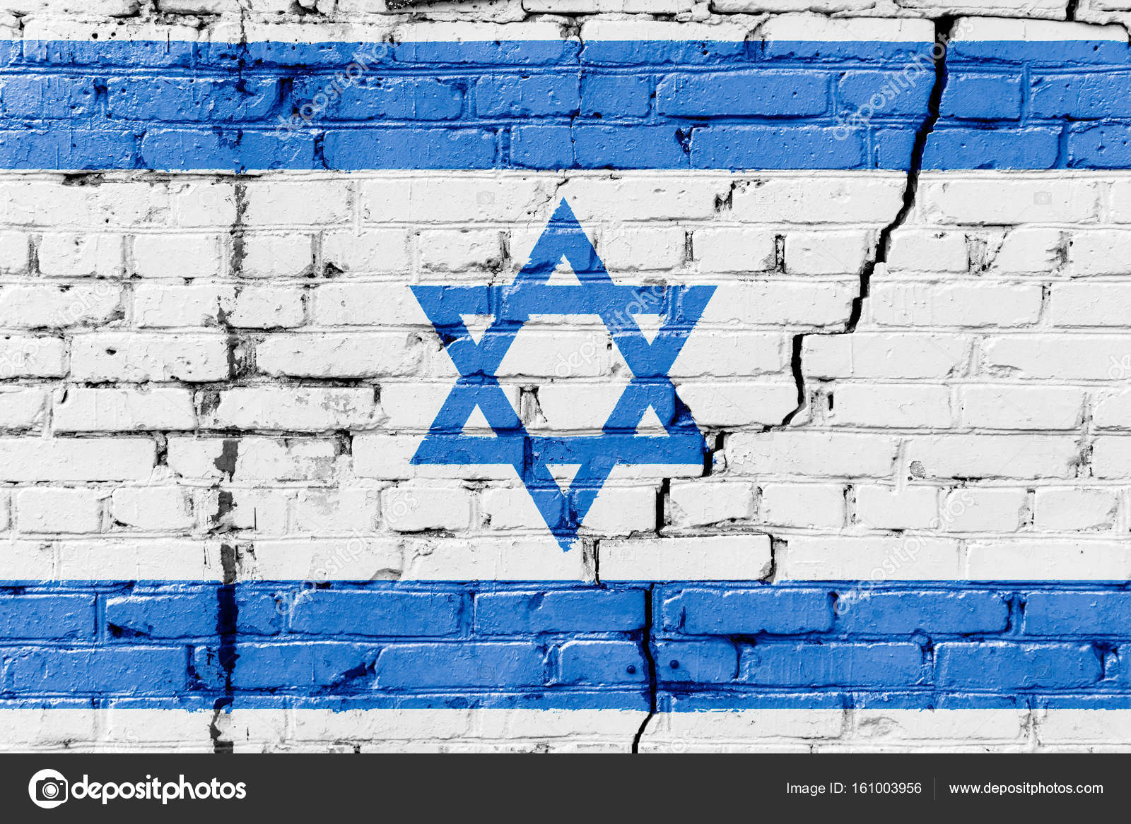 Israeli flag painted on a brick wall. Flag of Israel. Textured abstract ...